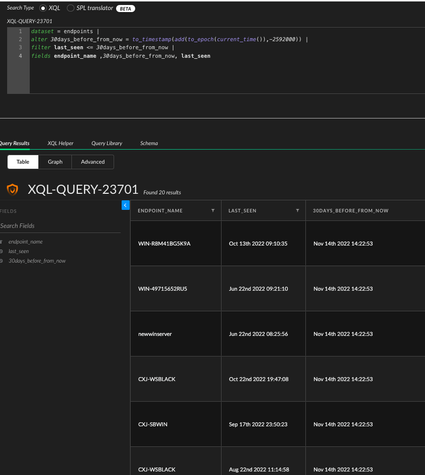 LIVEcommunity - [Cortex XDR/XSIAM]XQLを使用して直近30日間アクセスのない端末を検索する - LIVEcommunity - 523926