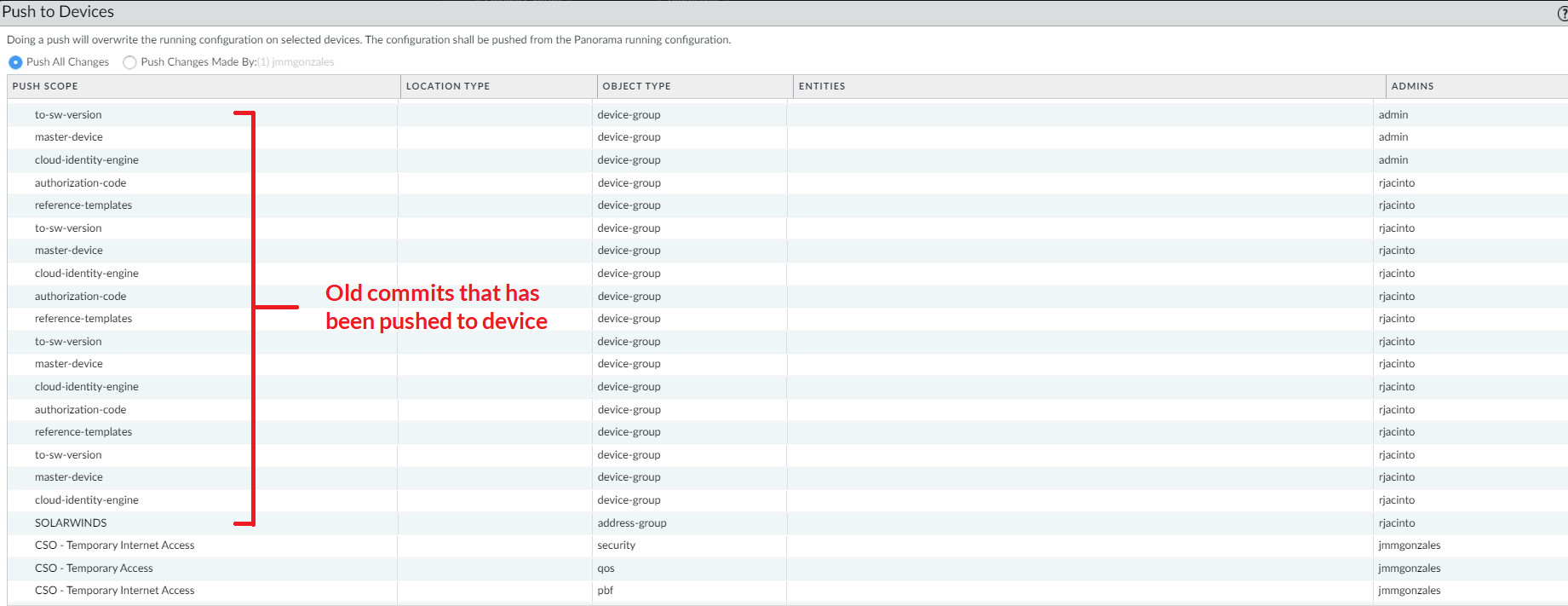 Solved: LIVEcommunity - Panorama M-200 device displaying old committed items that needed to be ...